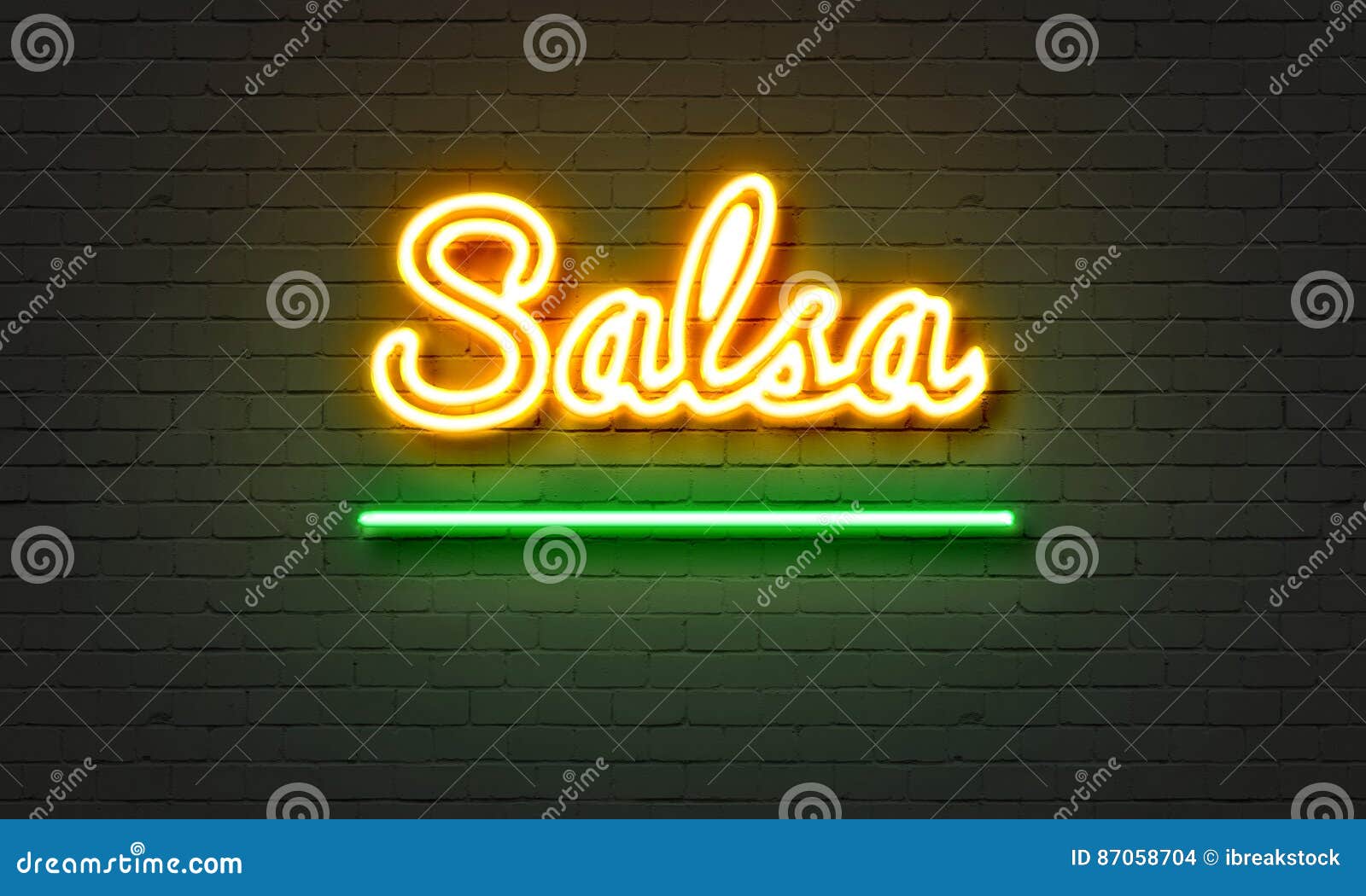 Salsa Neon Sign on Brick Wall Background. Stock Photo - Image of latin ...