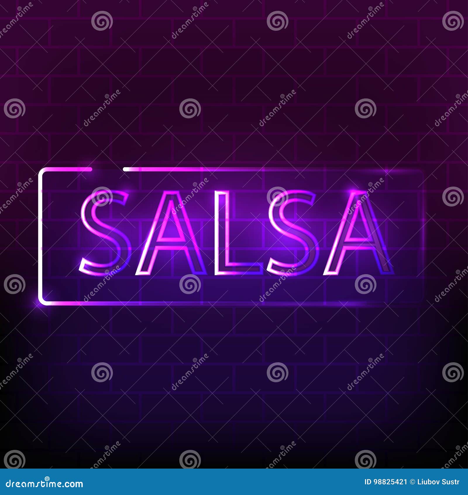Salsa Neon Sign on the Brick Wall. Stock Vector - Illustration of glow ...