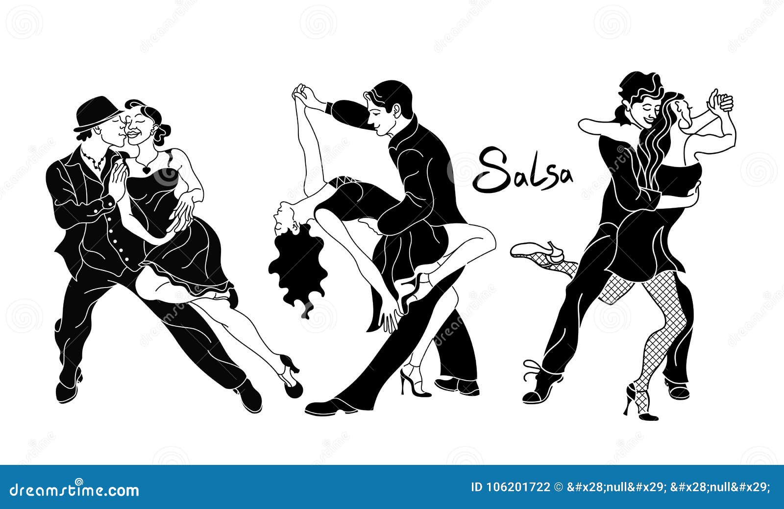 Salsa Party Poster Set Of Elegant Couple Dancing Salsa Retro Style