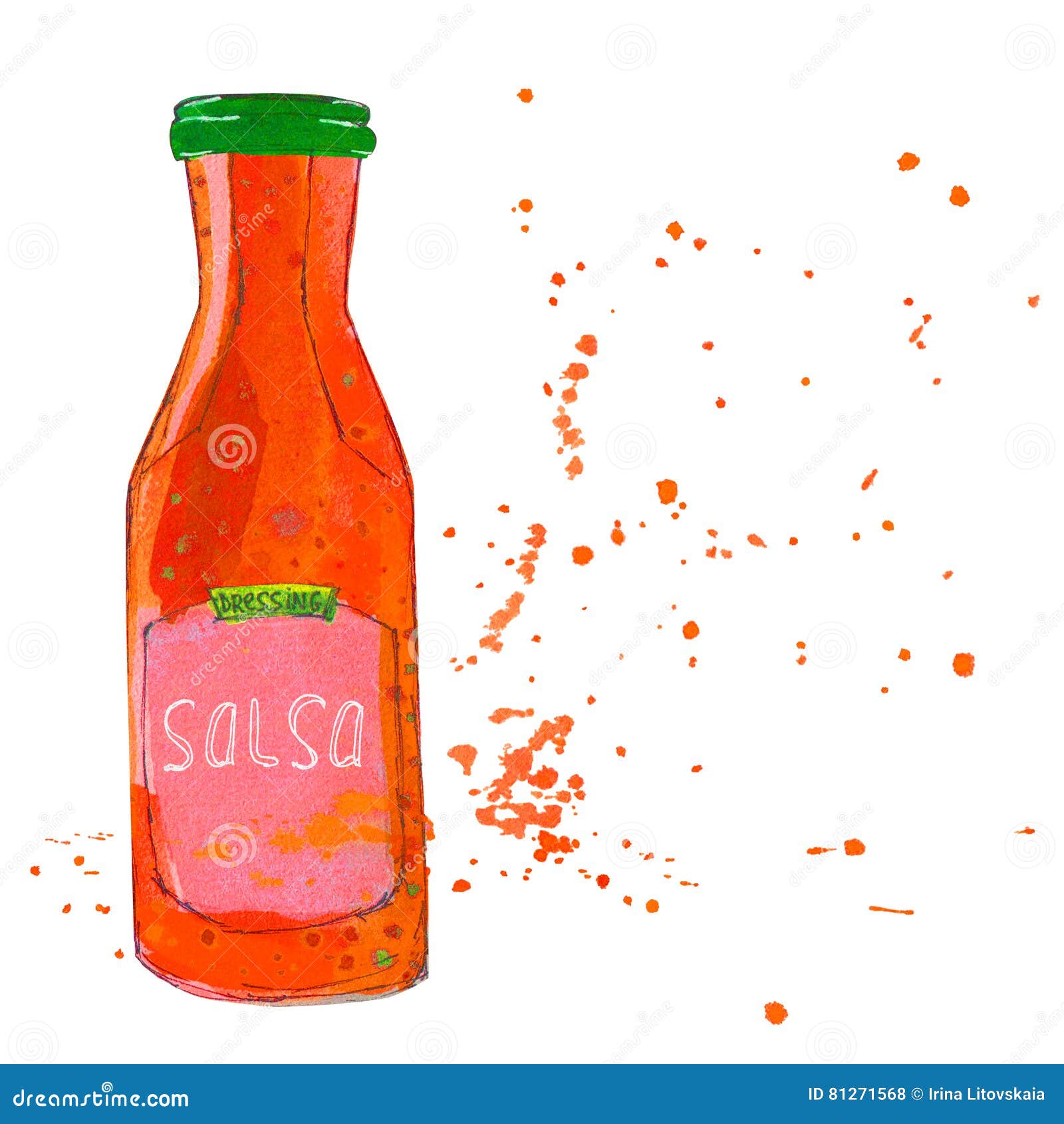 Salsa Sauce Bottle with Splashes. Stock Illustration - Illustration of ...