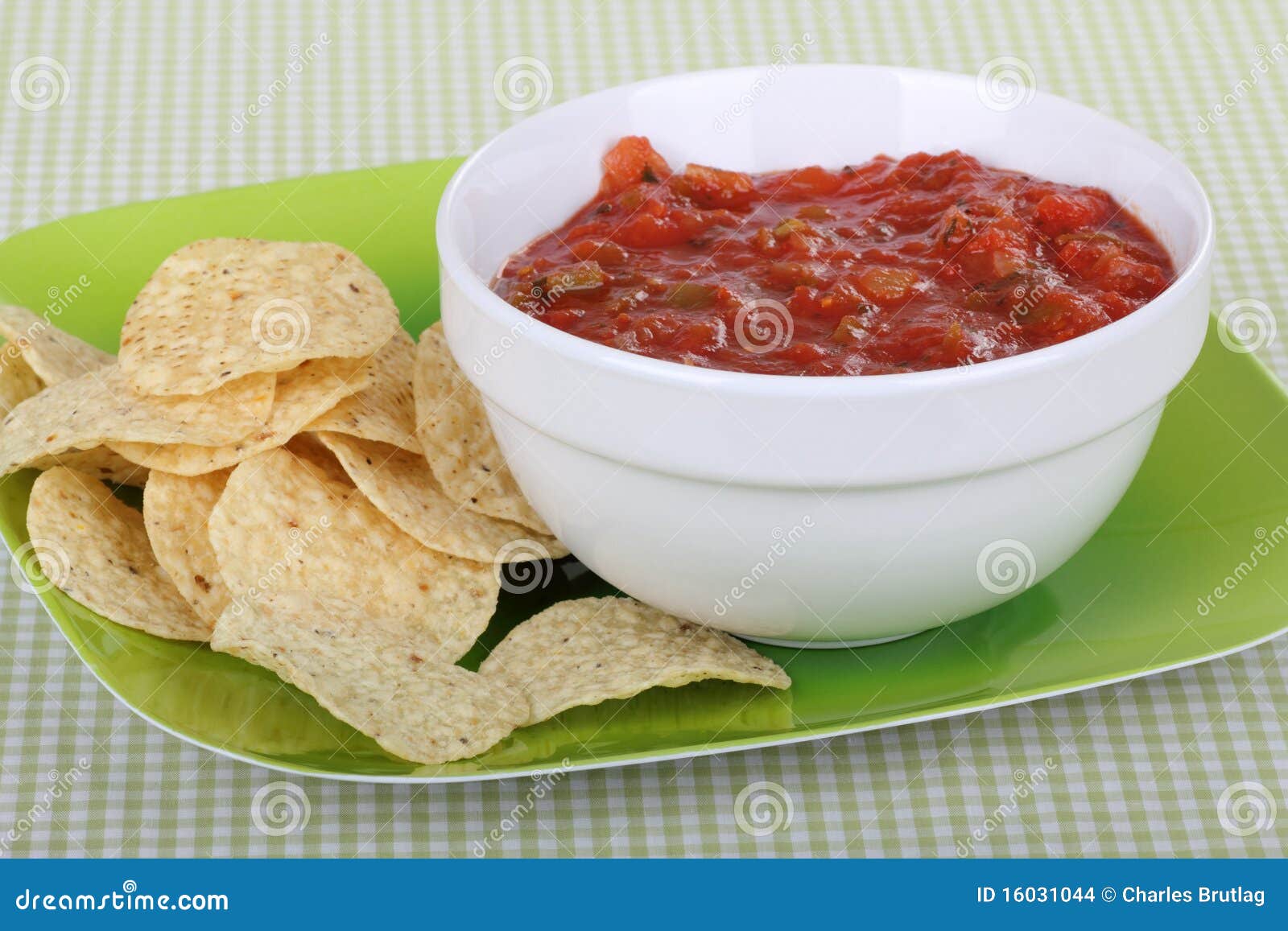Salsa and Tortilla Chips stock photo. Image of plate - 16031044