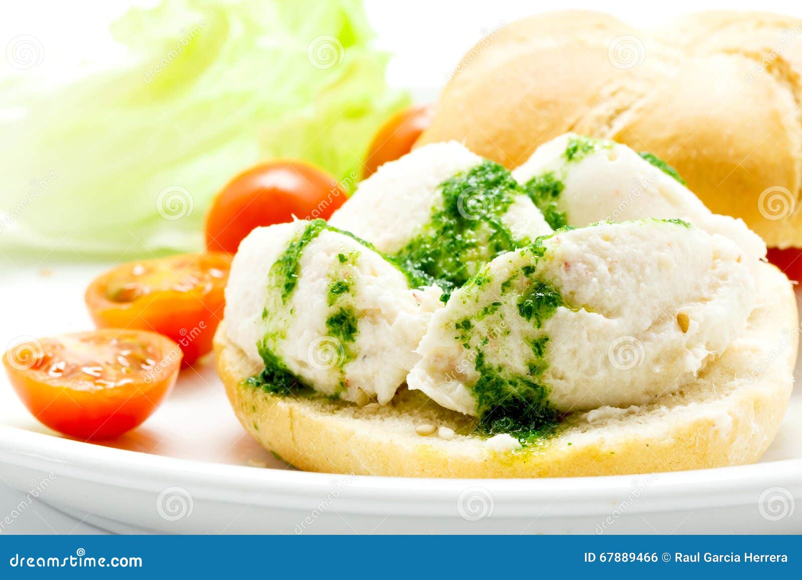 Salt Cod Brandade with Parsley Sauce on Bread Stock Photo - Image of ...