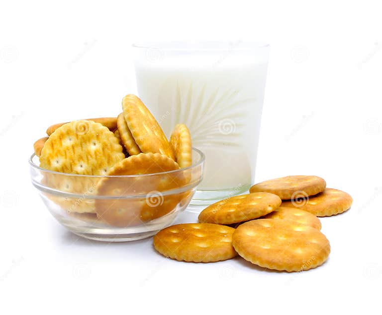 Salt Crackers and Milk in Glass Stock Photo - Image of cracker ...