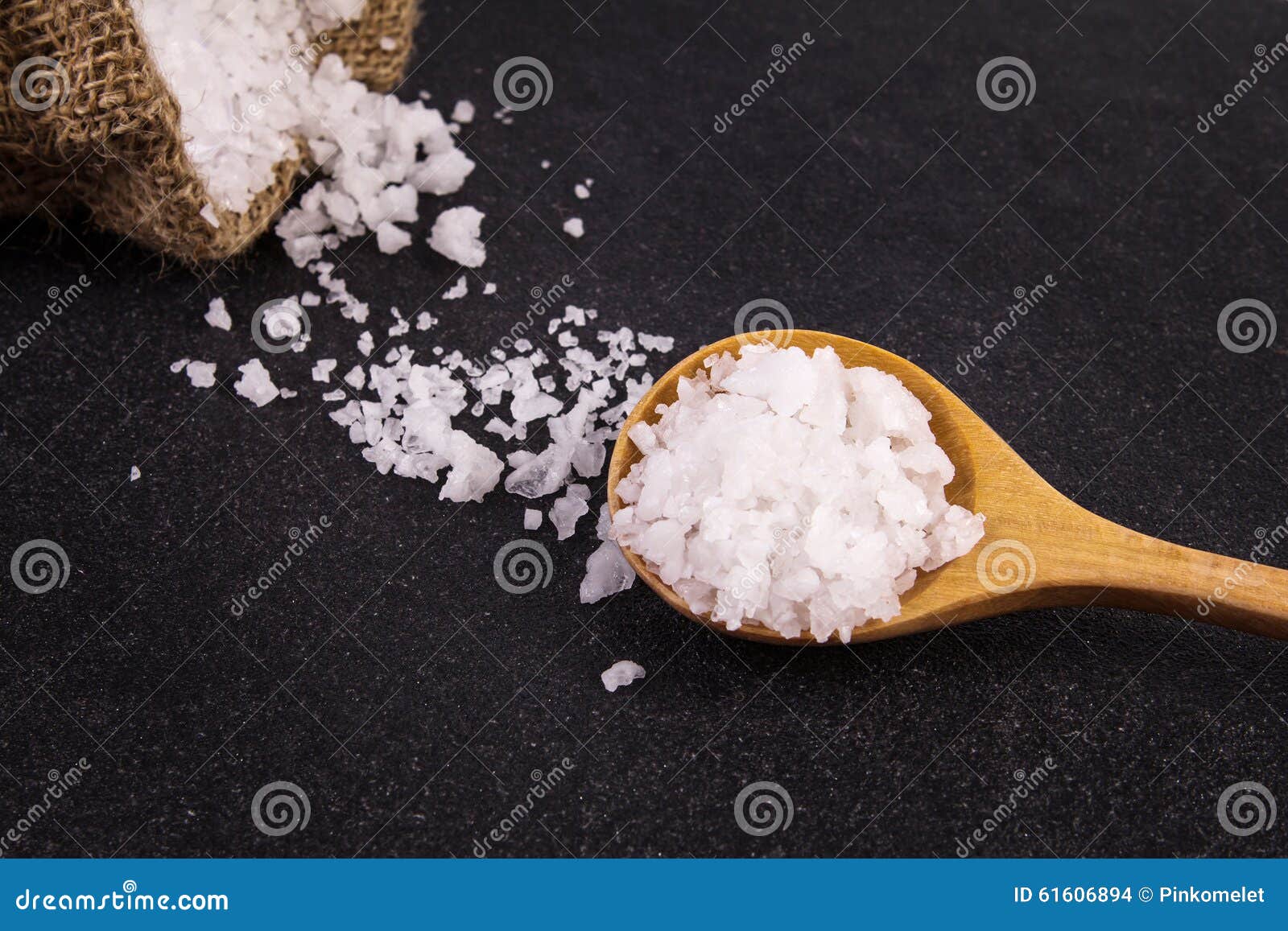 Salt Crystals On Black Stone Plate Background , Selective Focus Stock ...