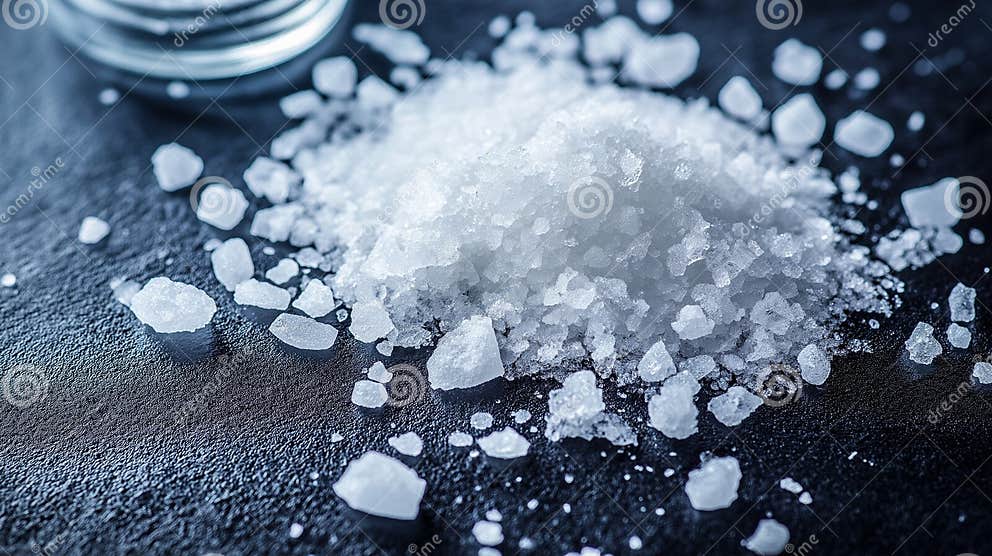 Salt Crystals on a Dark Surface, Revealing Their Sharp Stock Photo ...