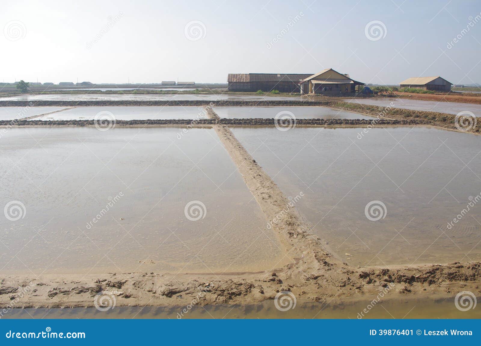 Sea Salt Fields Local Farm Industry On A Beautiful Blue Sky In Thailand ...