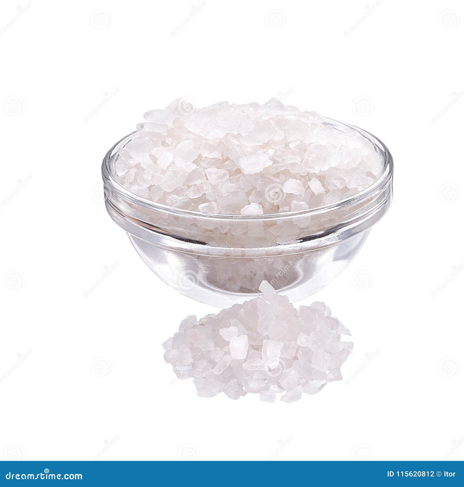Salt in a Glass Bowl Isolated Stock Photo - Image of home, grain: 115620812