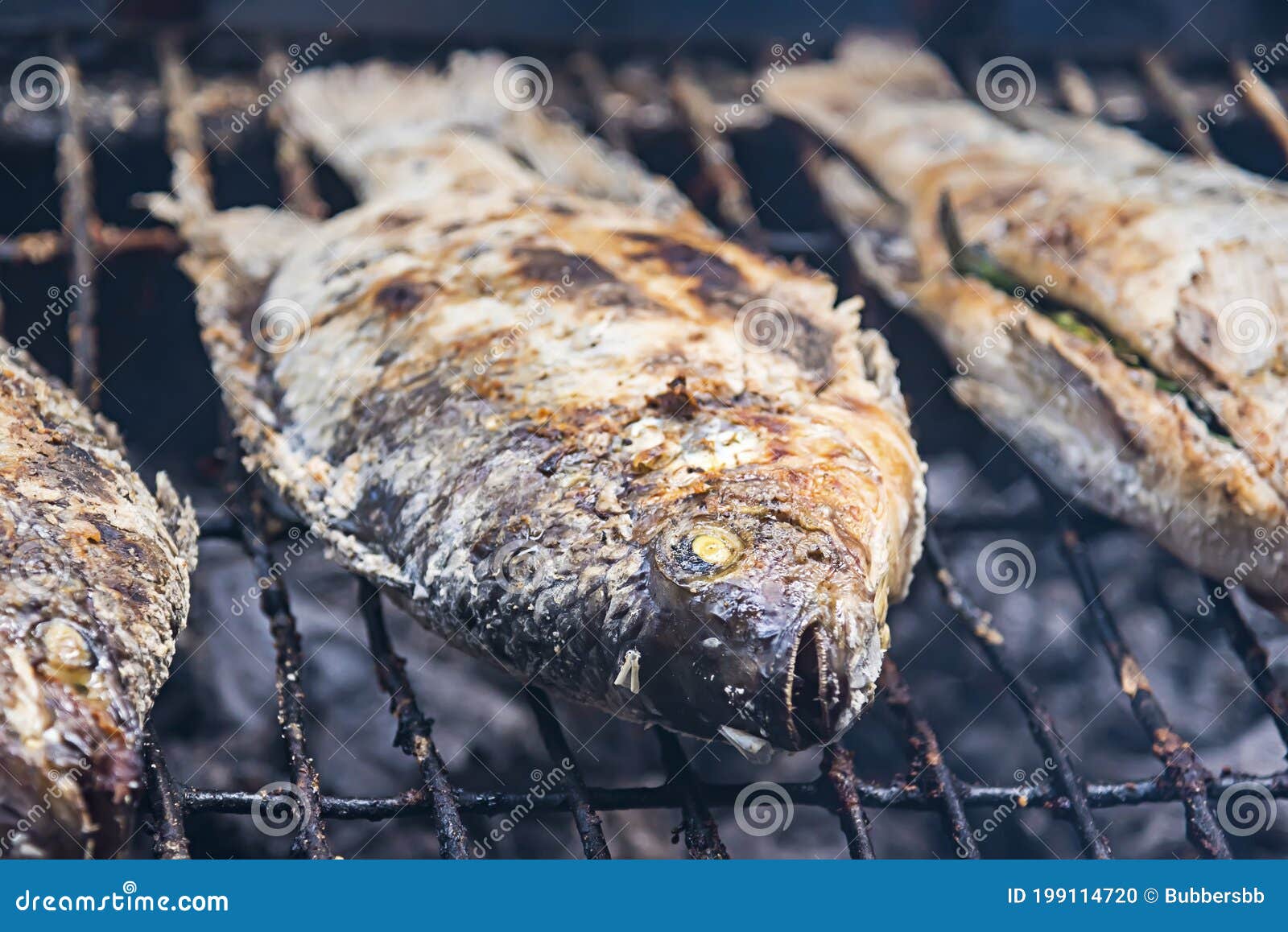 Salt Grilled Fish on the Coals is a Traditional Thai Dishish Stock ...