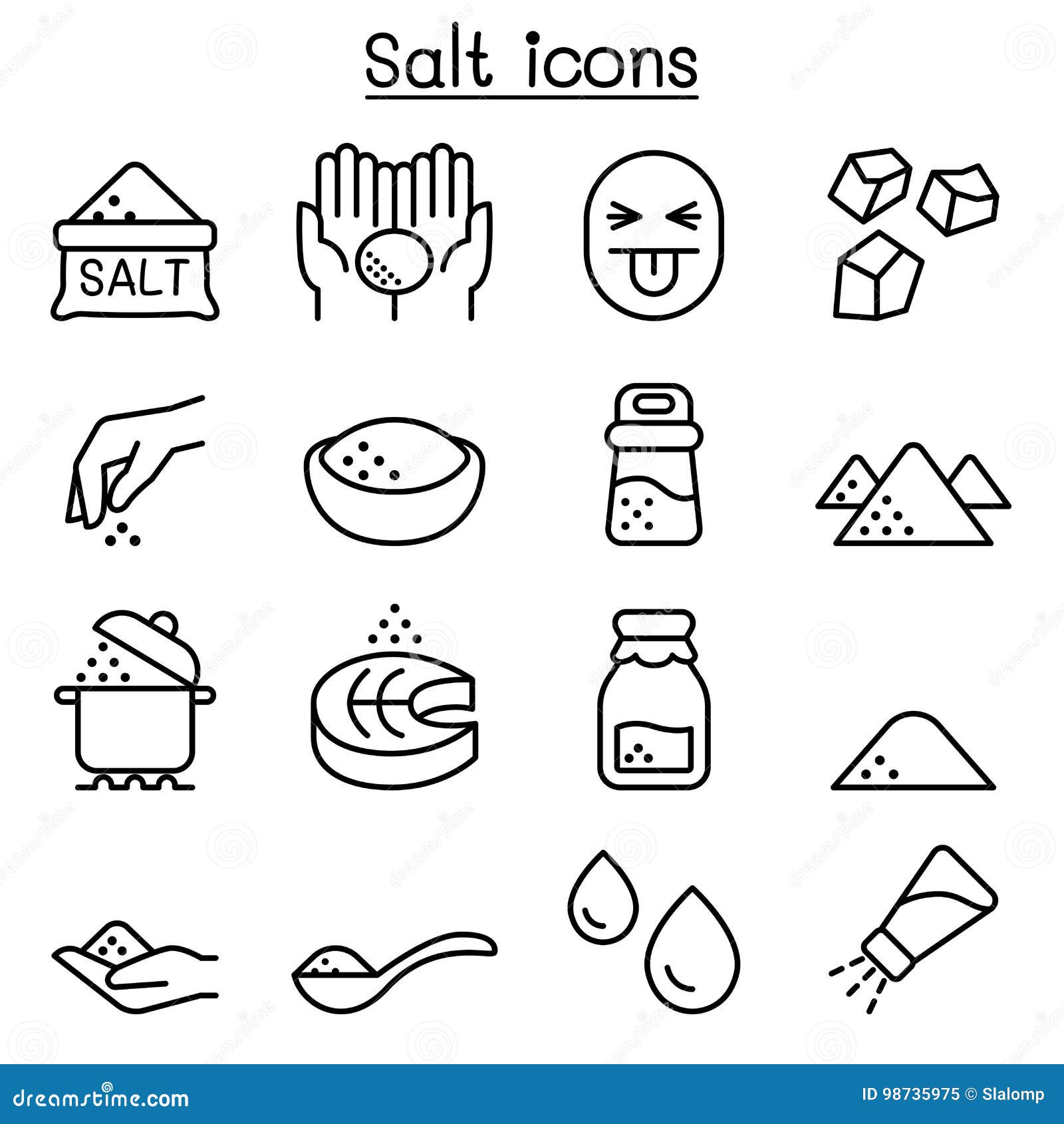 Salt Icon Set in Thin Line Style Stock Vector - Illustration of icons ...
