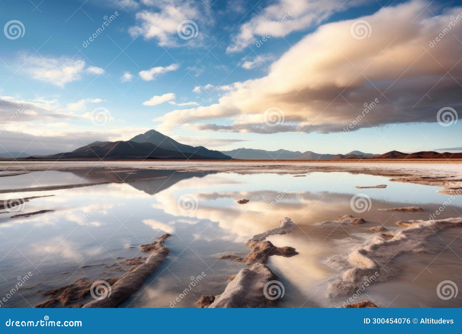 Salt Lagoon with Mountains in the Background Under a Cloudy Sky Stock ...