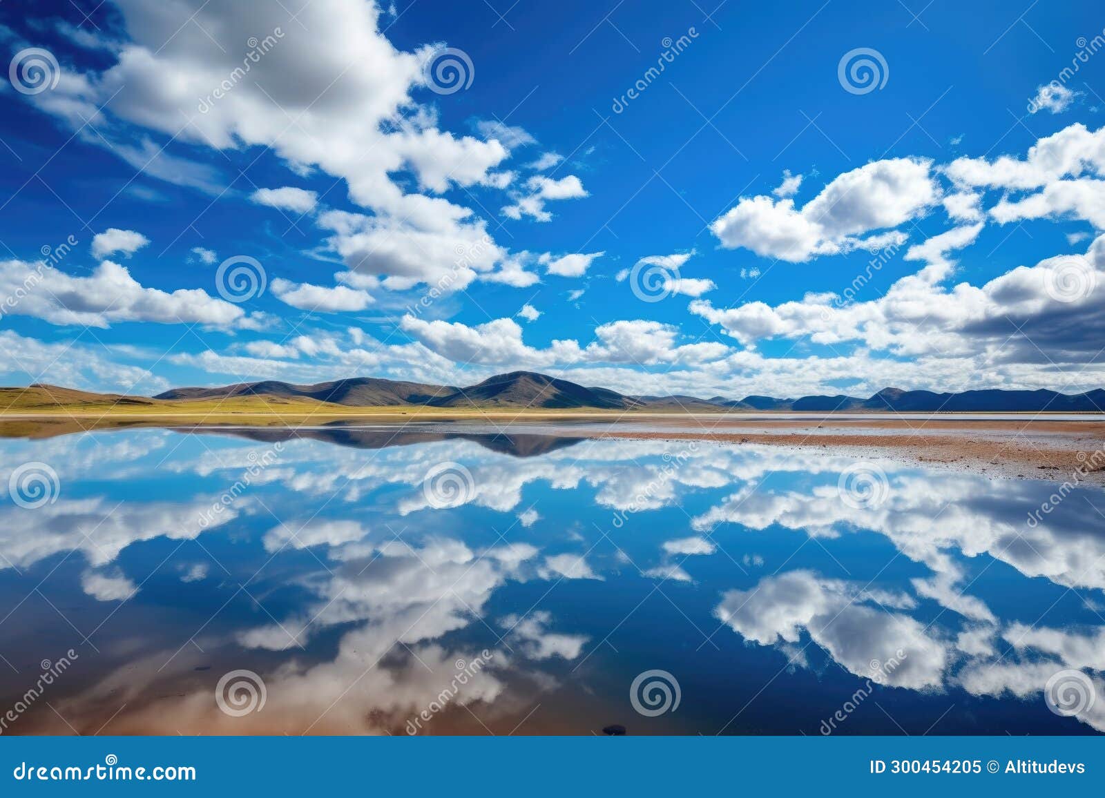 Salt Lagoon Reflecting a Deep Blue Sky and Puffy White Clouds Stock ...