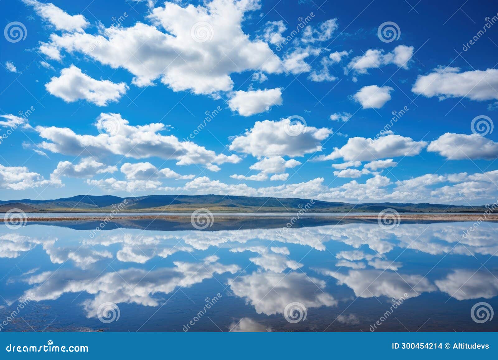 Salt Lagoon Reflecting a Deep Blue Sky and Puffy White Clouds Stock ...