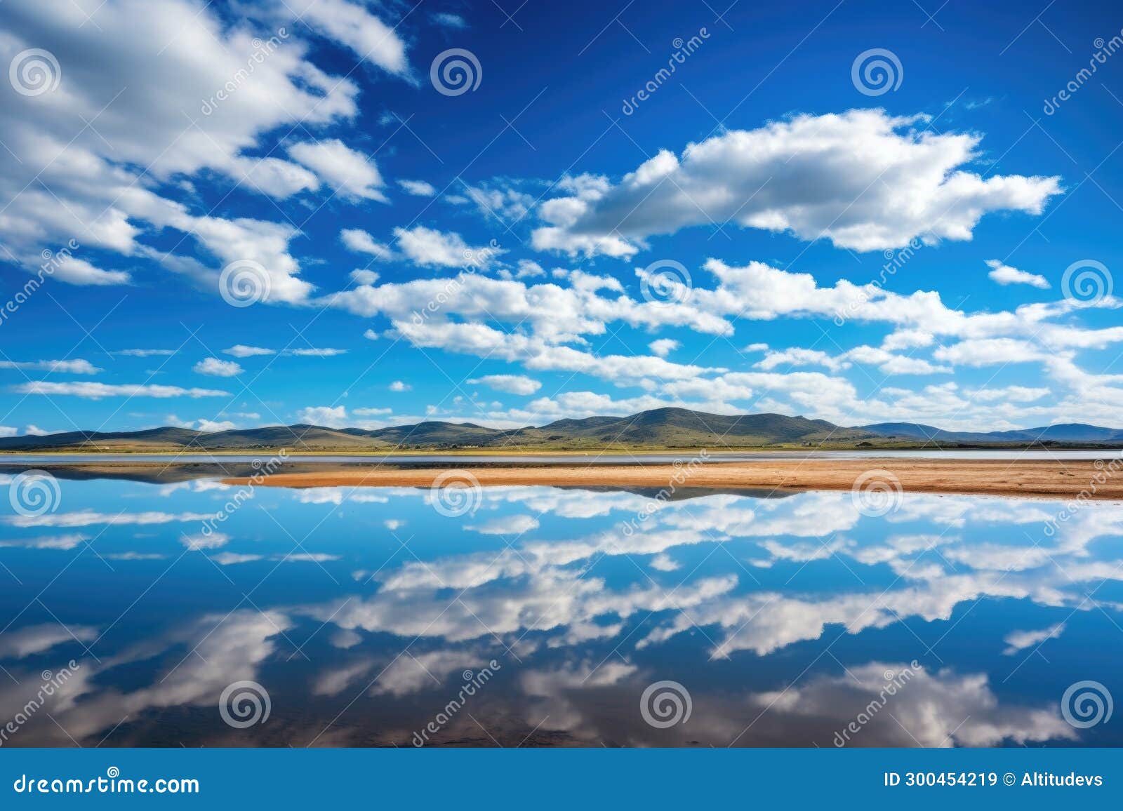 Salt Lagoon Reflecting a Deep Blue Sky and Puffy White Clouds Stock ...
