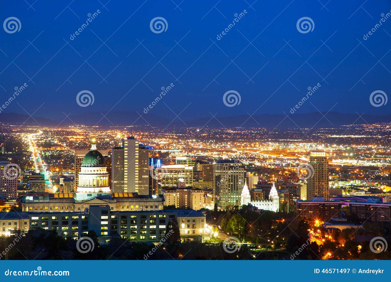 Salt Lake City overview stock image. Image of dome, evening - 46571497