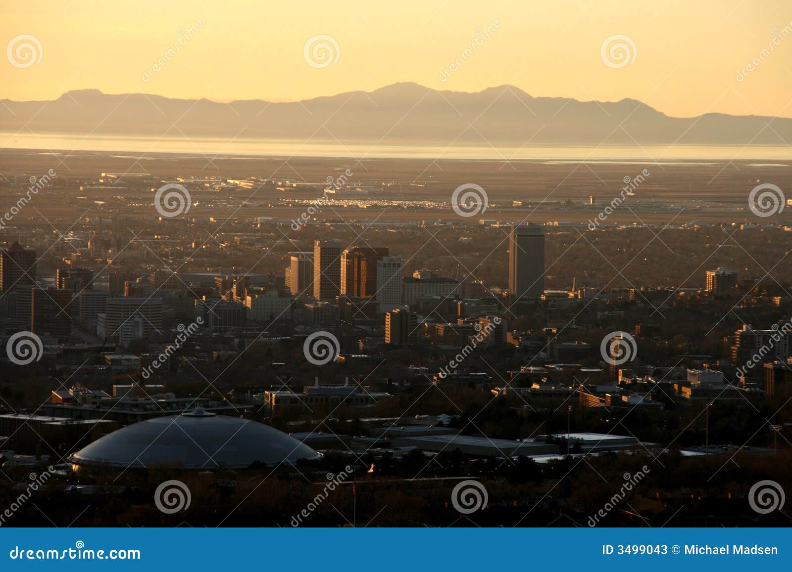 Salt lake City at Sunset stock image. Image of salt, city - 3499043