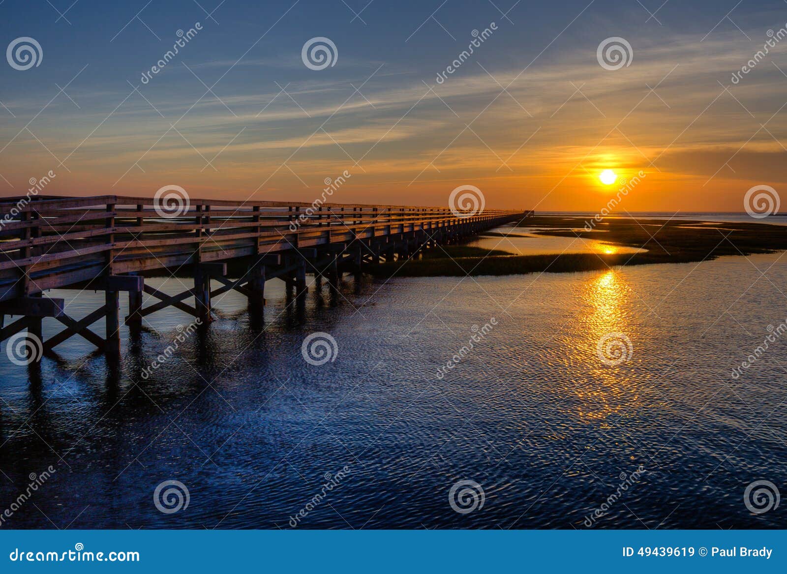 Salt Marsh Sunset stock image. Image of boardwalk, pier - 49439619