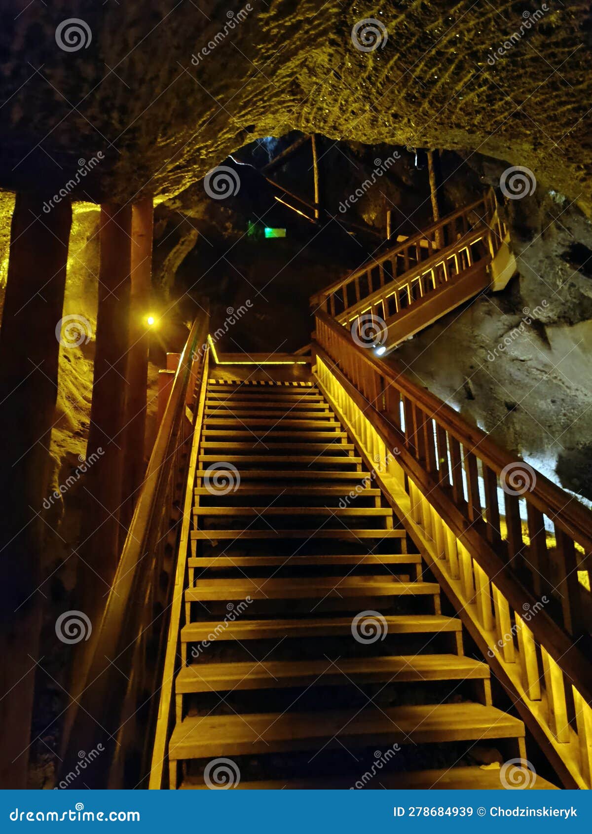 Wooden Stairs in the Mine. Wieliczka. Stock Image - Image of wooden ...