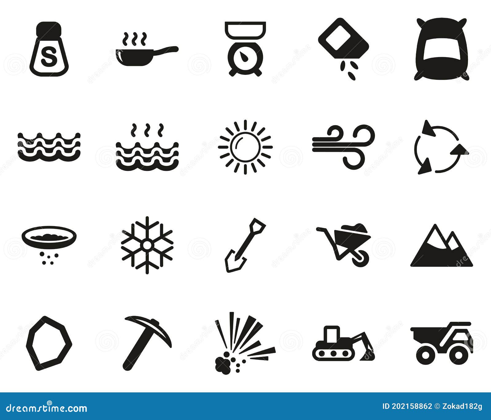 Salt & Salt Mining Icons Black & White Set Big Stock Vector ...