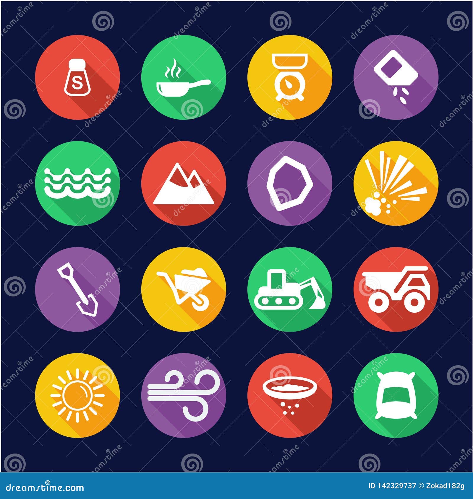 Salt or Salt Mining Icons Flat Design Circle Stock Vector ...