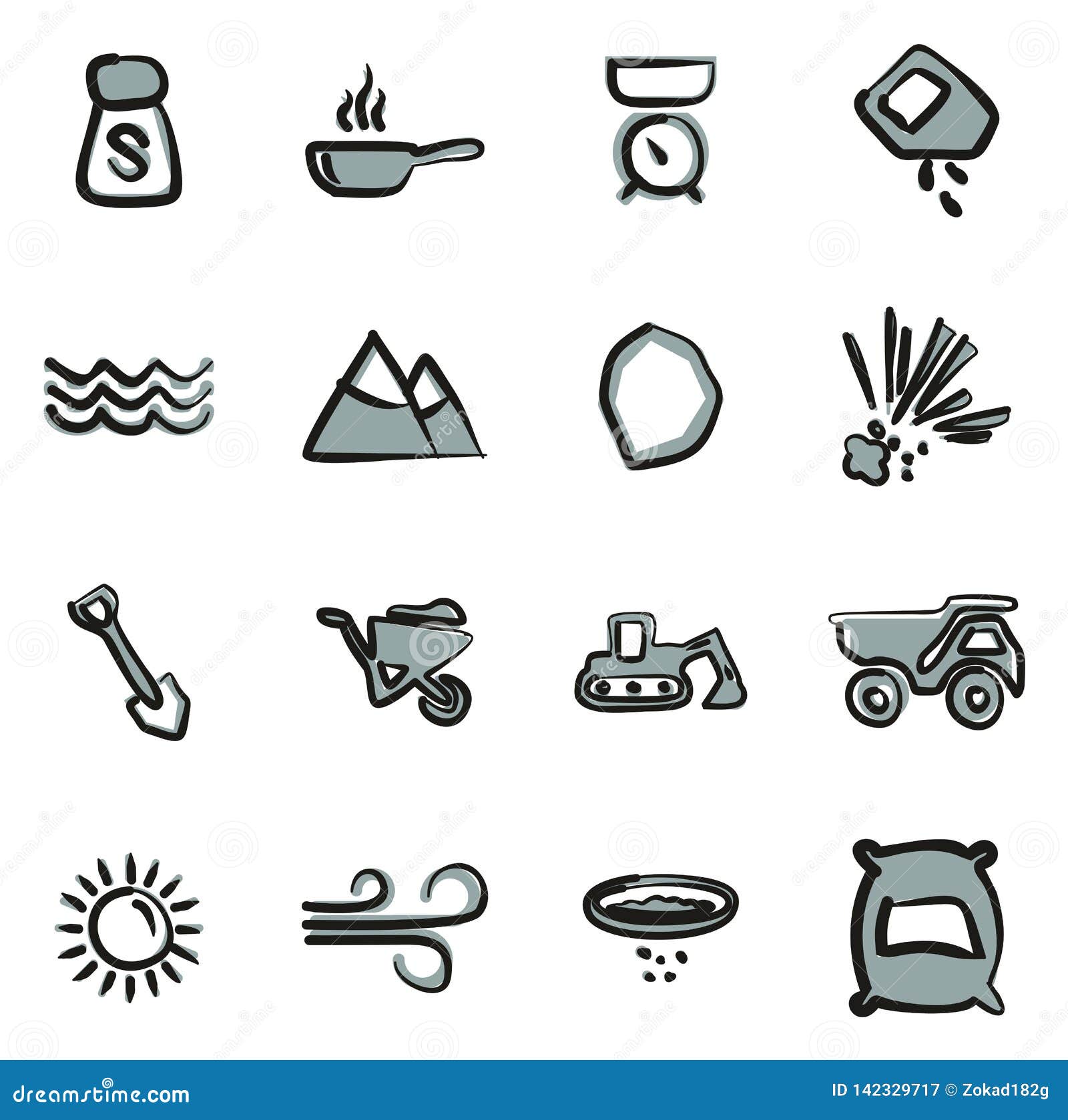 Salt or Salt Mining Icons Freehand 2 Color Stock Illustration ...