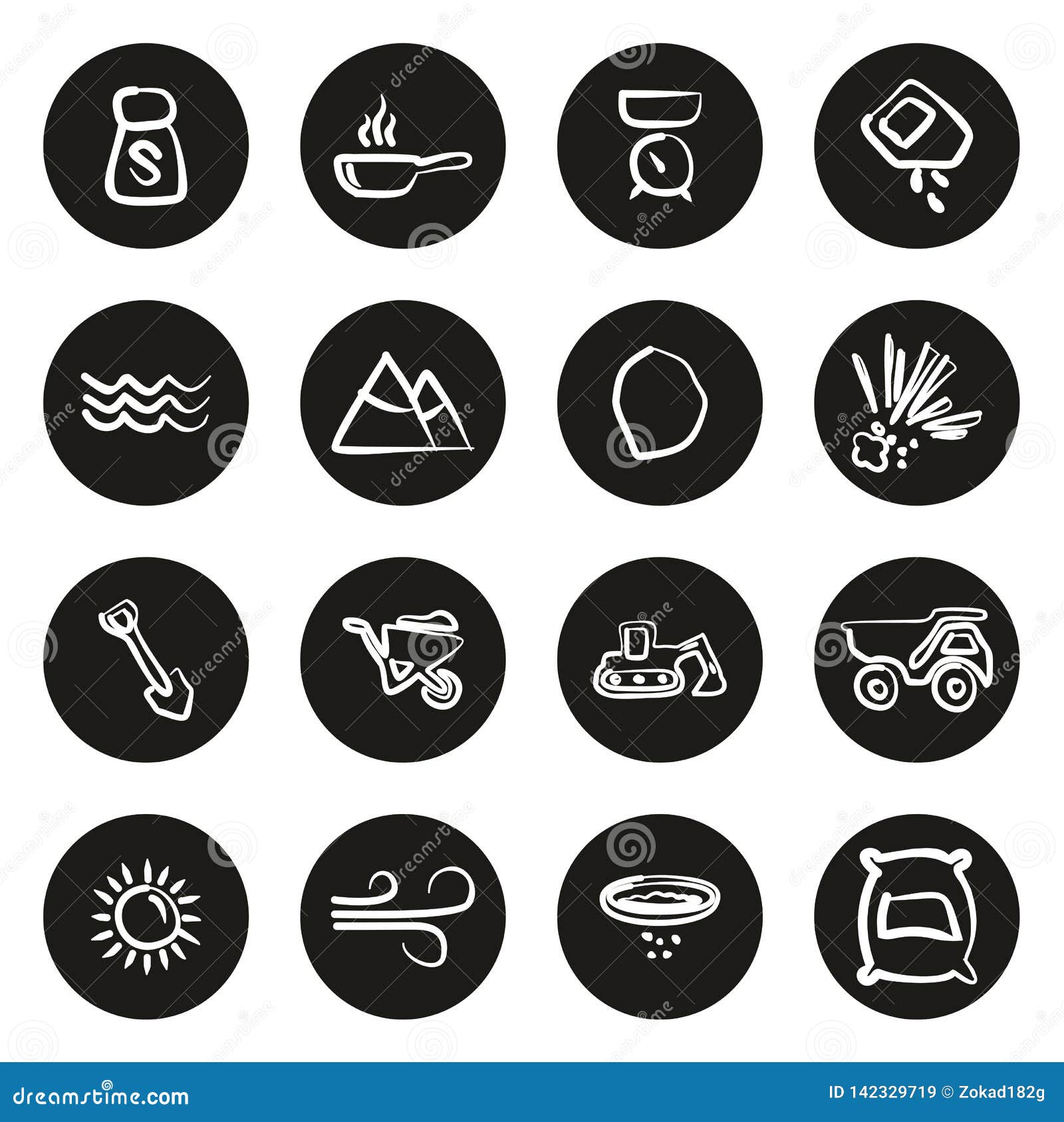 Salt or Salt Mining Icons Freehand White on Black Circle Stock ...
