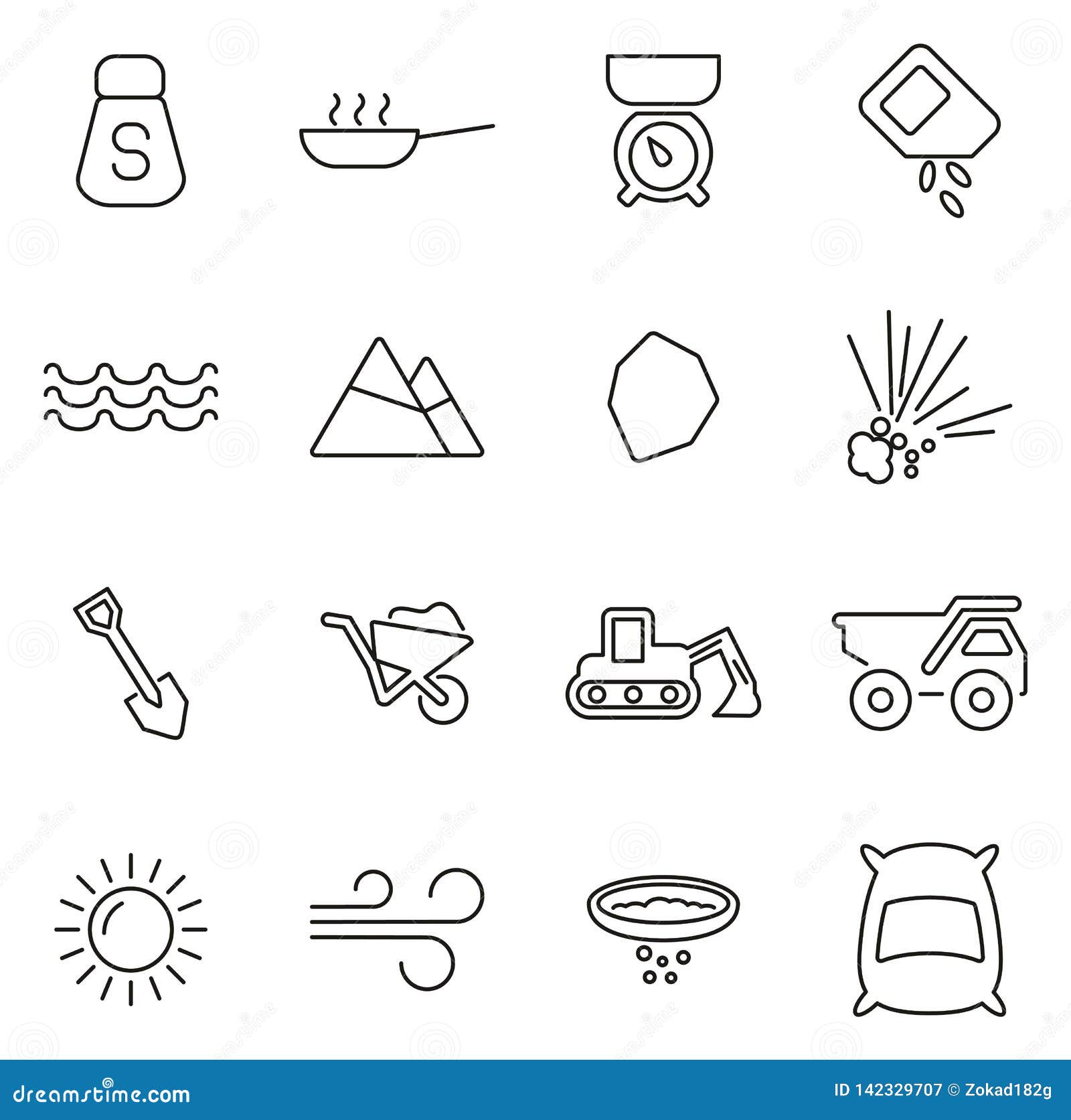 Salt or Salt Mining Icons Thin Line Vector Illustration Set Stock ...