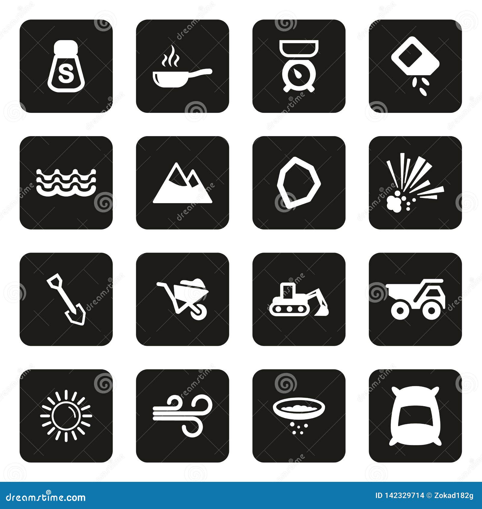 Salt or Salt Mining Icons White on Black Stock Illustration ...