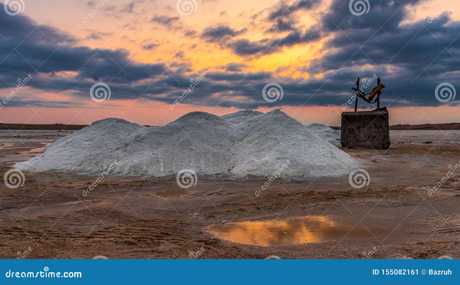 Salt Mining on the Lake during Sunset Stock Image - Image of mining ...