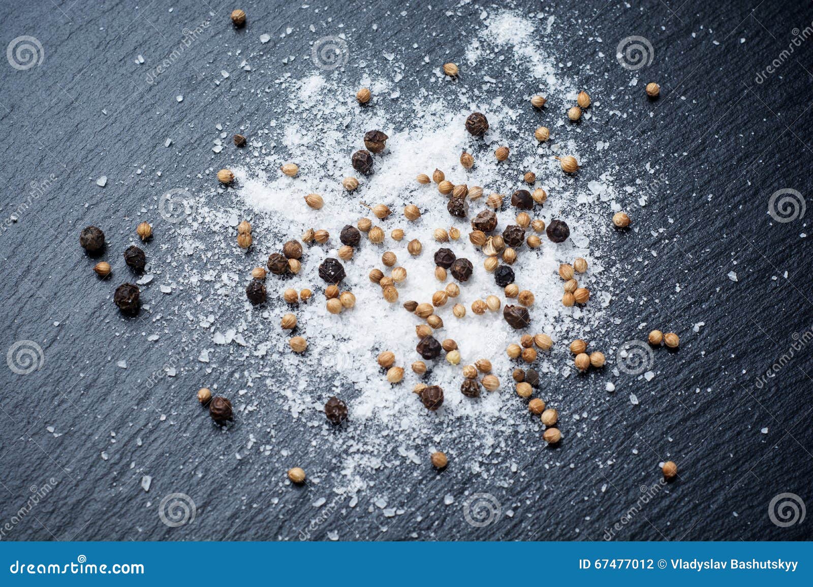 Salt Pepper on a Chopping Board. Top View Stock Photo - Image of ...