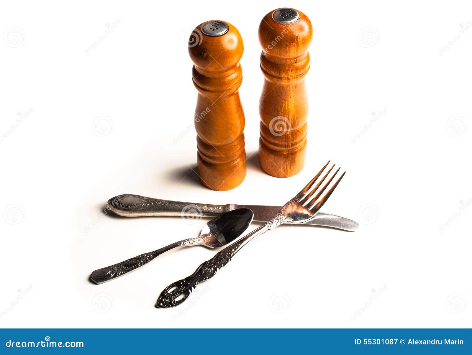 Salt, pepper and cutlery. stock image. Image of comercial - 55301087