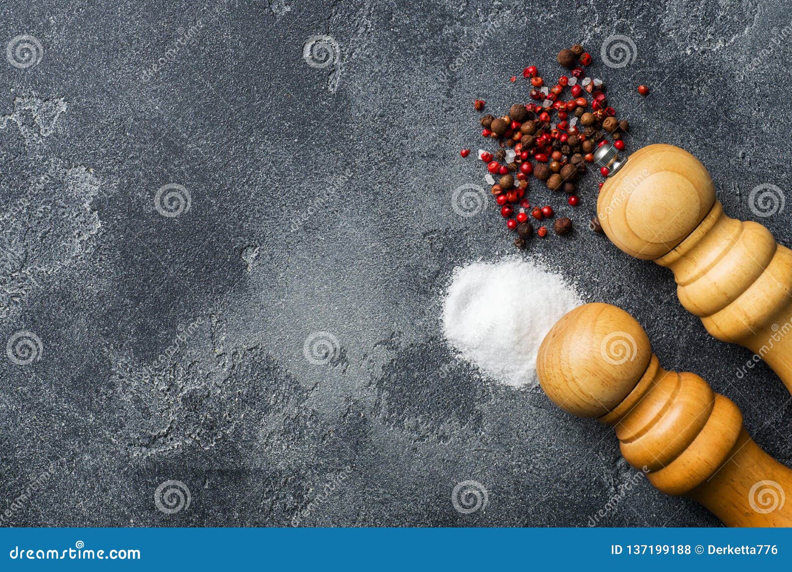 Salt and Pepper Mixture on a Dark Table with a Copy of the Space Stock ...