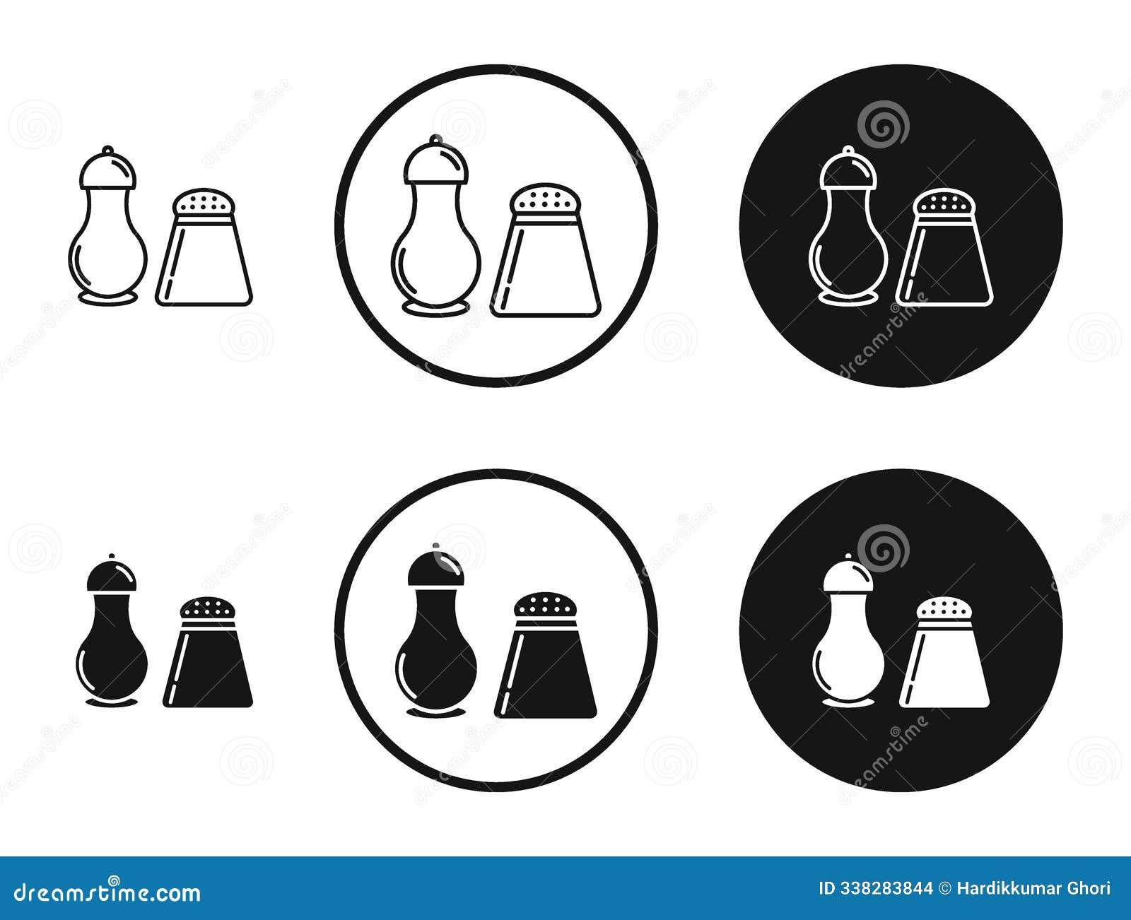 Salt Pepper Vector Icon Set in Black and White Outlines Stock Vector ...