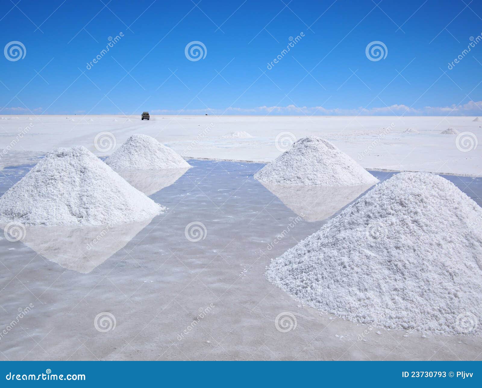 Salt Piles with Reflection on the Salar Stock Image - Image of jeep ...