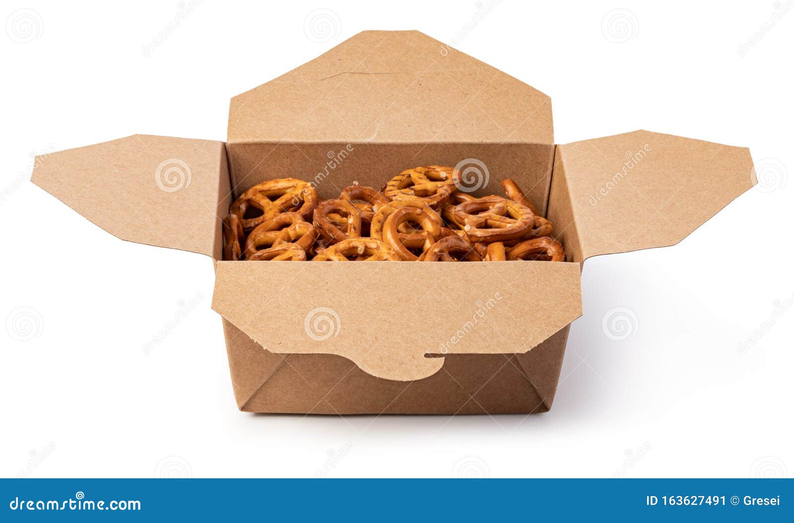 Salt Pretzels in box stock image. Image of crunchy, carton - 163627491