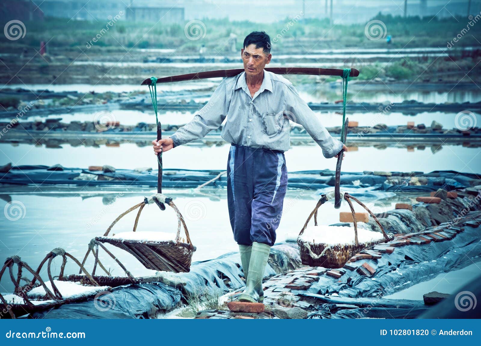 Saltworks Worker is Working Editorial Image - Image of cultivator ...