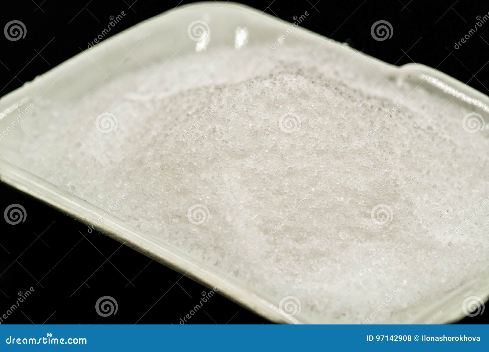 Salt in a Rectangular Plate on Black Stock Photo - Image of write ...
