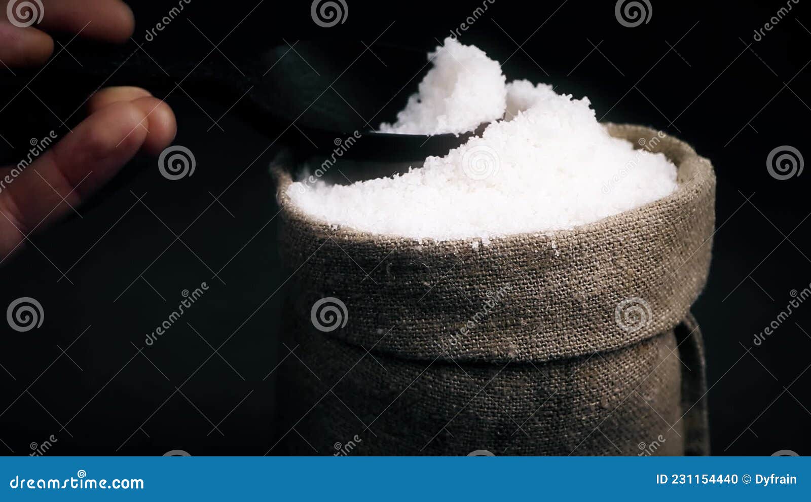 Salt in a Sack Isolated on a Black Background. Salt . Salt in a Burlap ...
