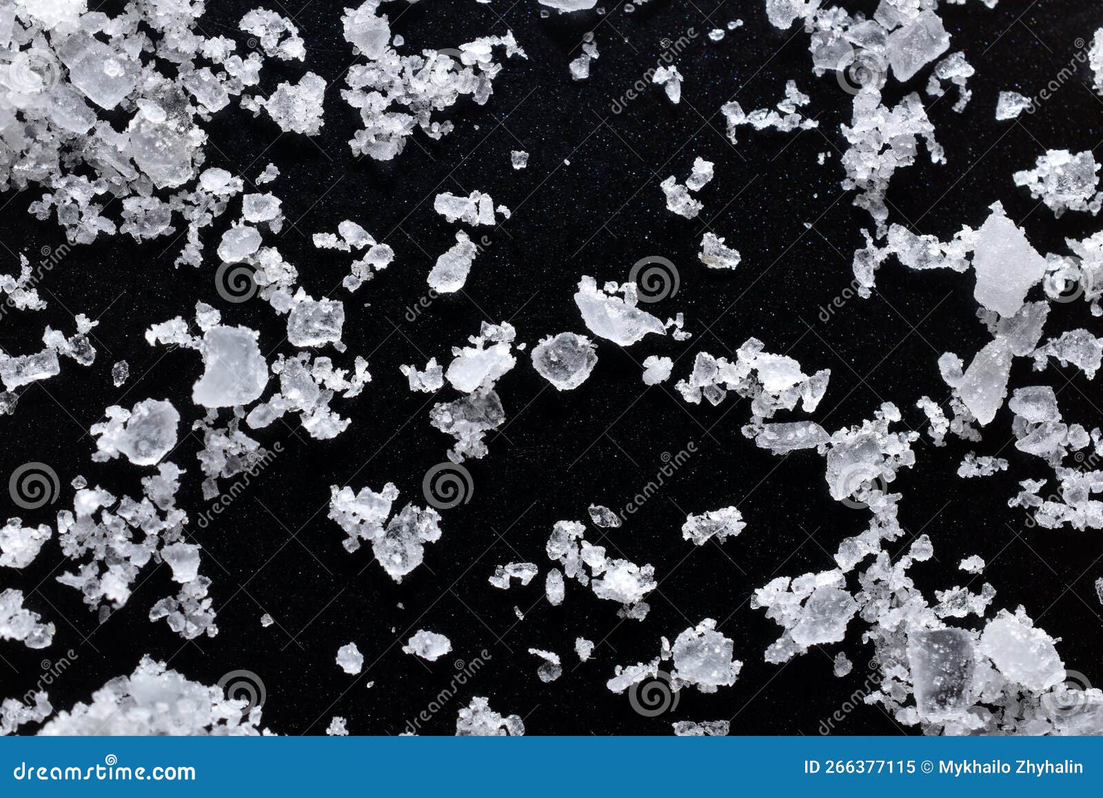 Salt Scattering of Transparent Crystals on a Dark Background. Stock ...