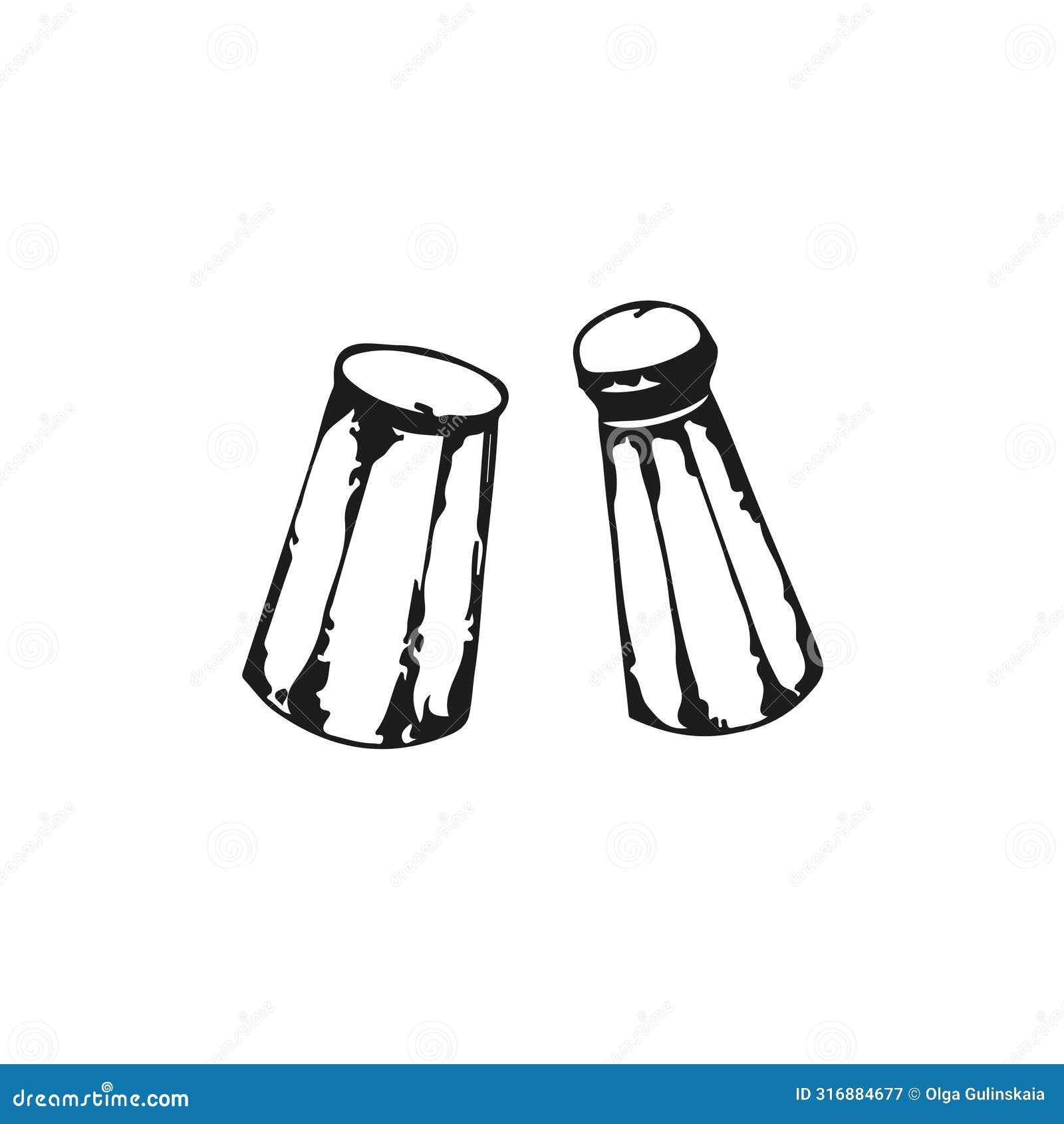 Salt Shaker and Salt Mill Drawn in Vector in Black on a White ...