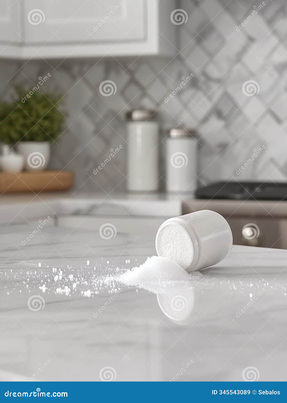 Salt Shaker Spilled on a White Marble Countertop Stock Illustration ...