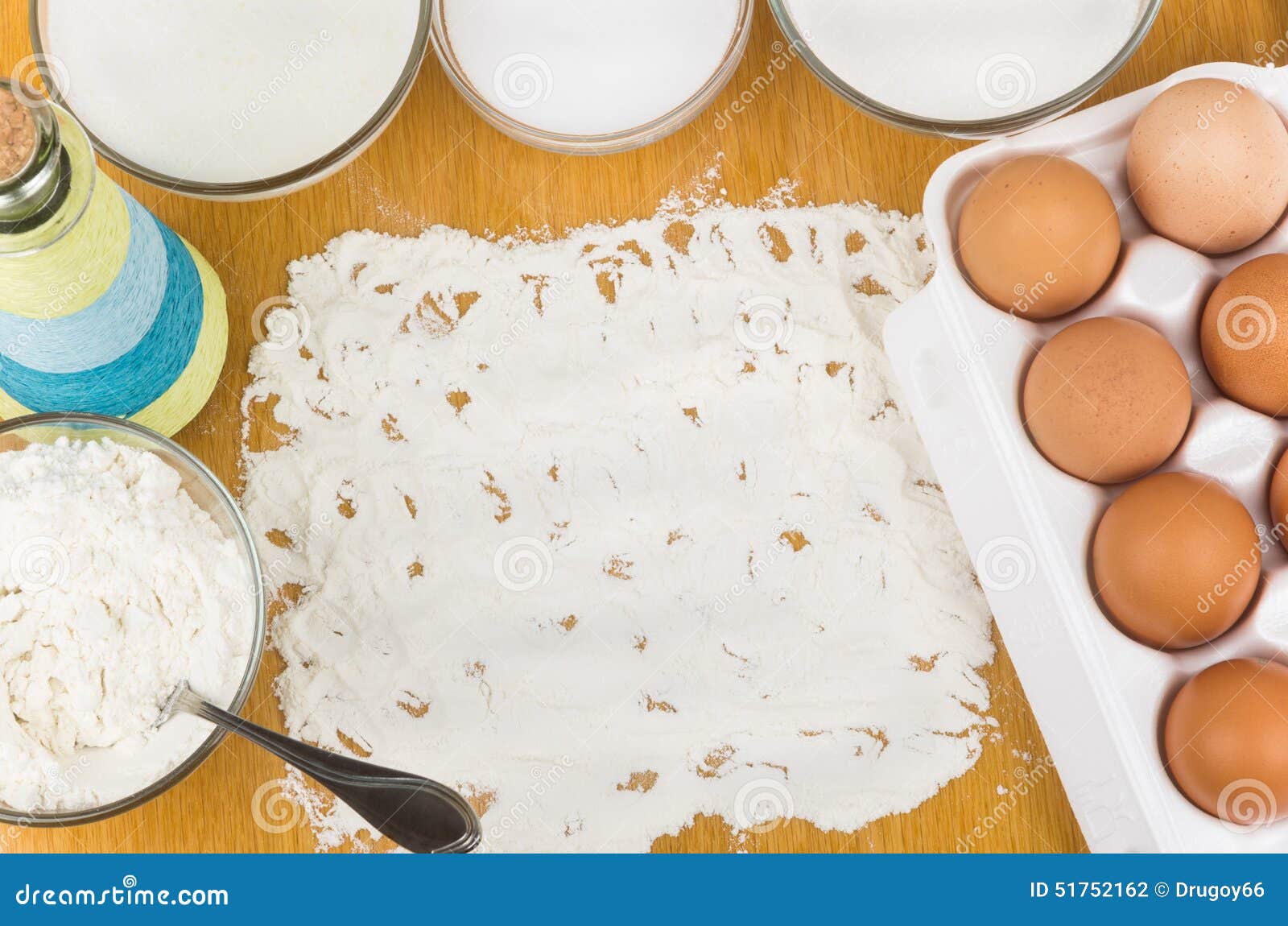 Salt, Sugar, Oil Bottle and Flour Stock Photo - Image of food, table ...