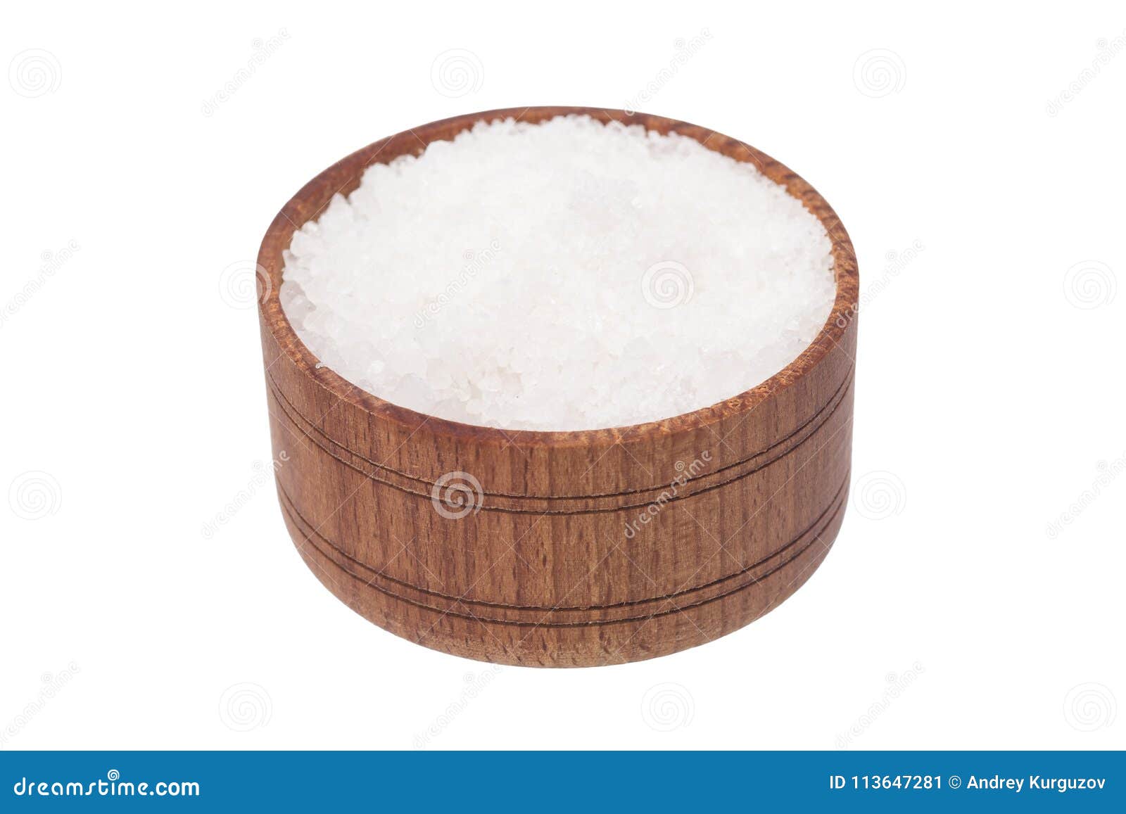 Salt in a Wooden Cup, Over White Background Stock Image - Image of high ...