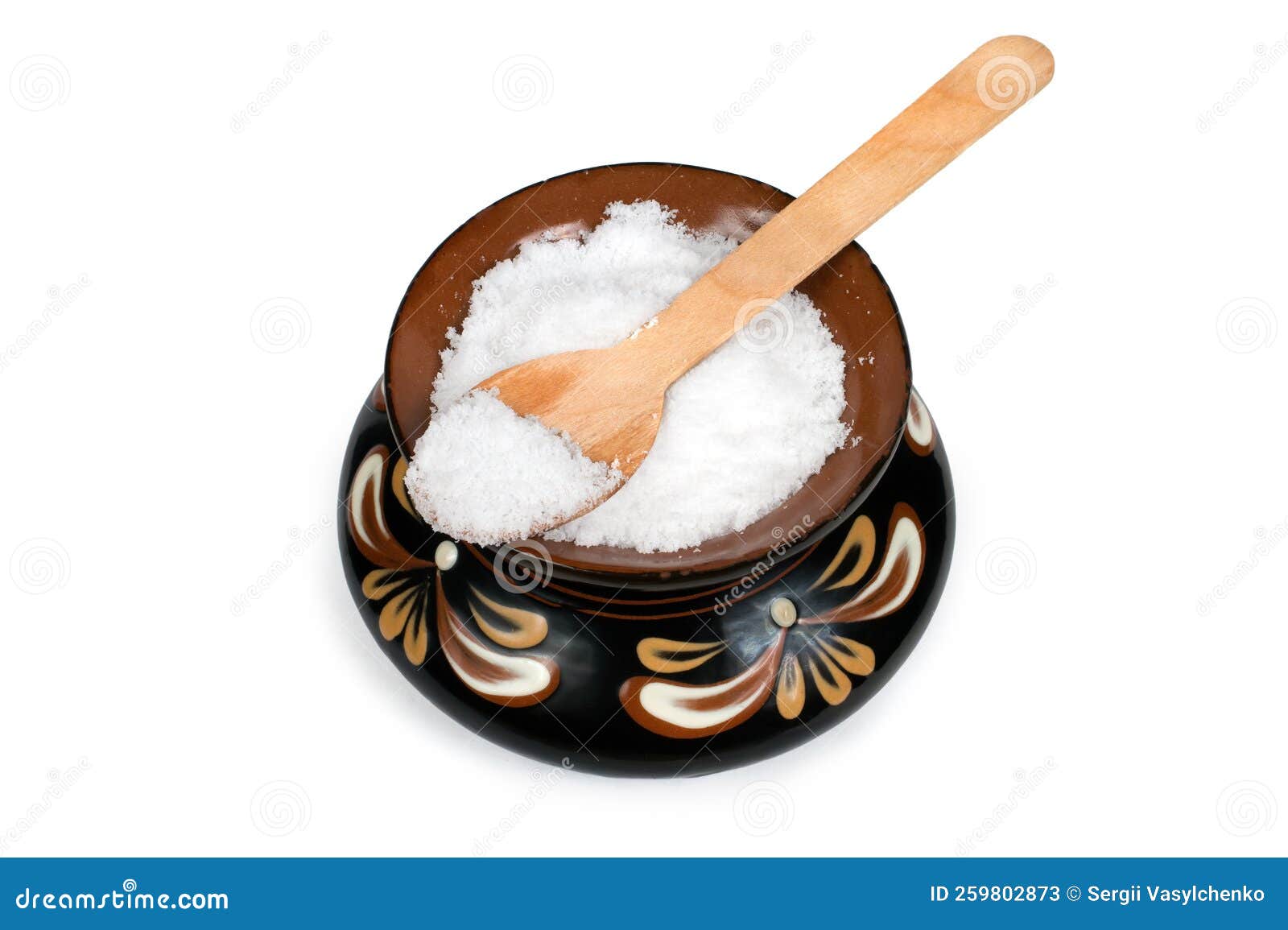 Salt in a wooden spoon. stock image. Image of care, healthy - 259802873