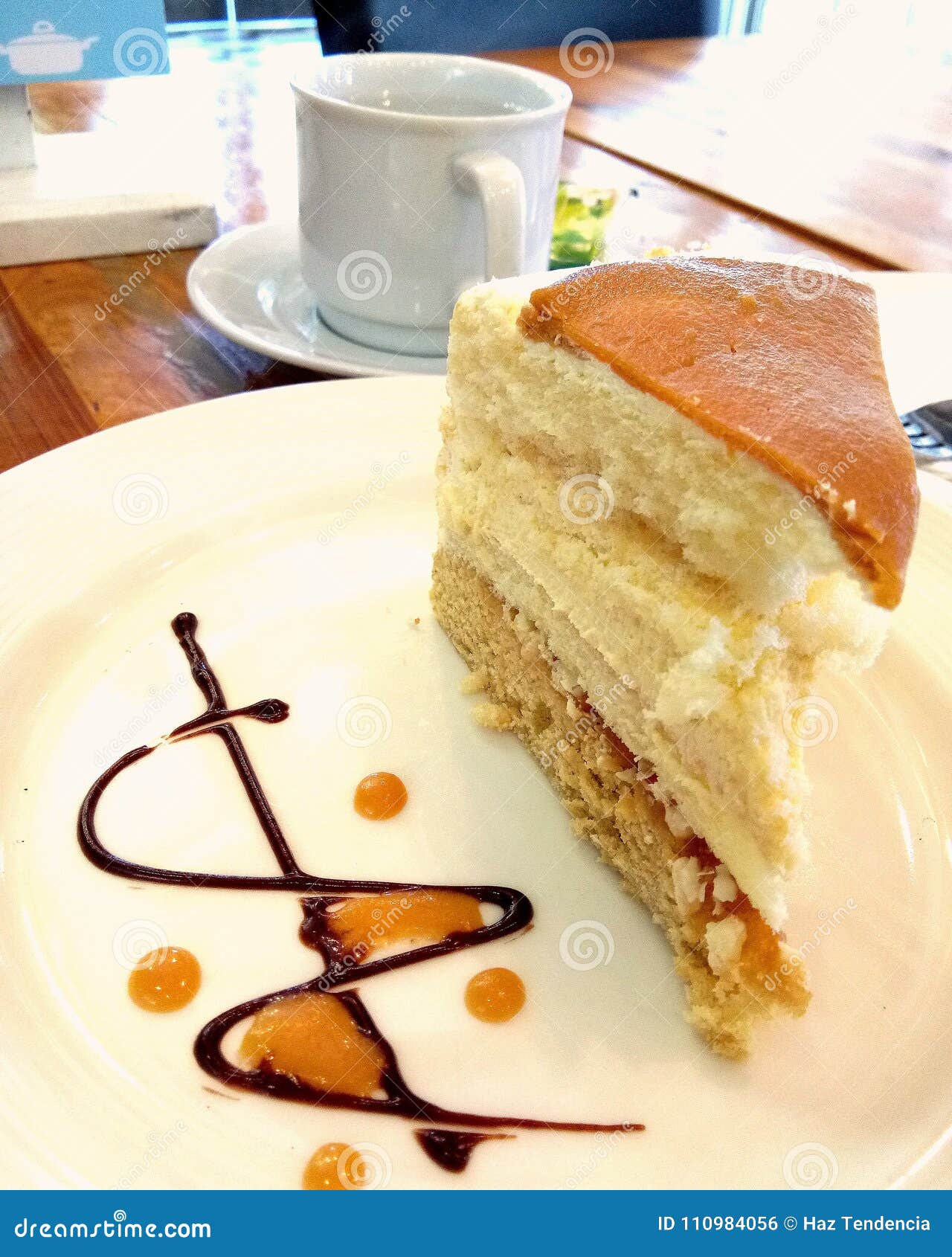 Salted Caramel Cake with Jasmine Tea Stock Photo - Image of perfect ...