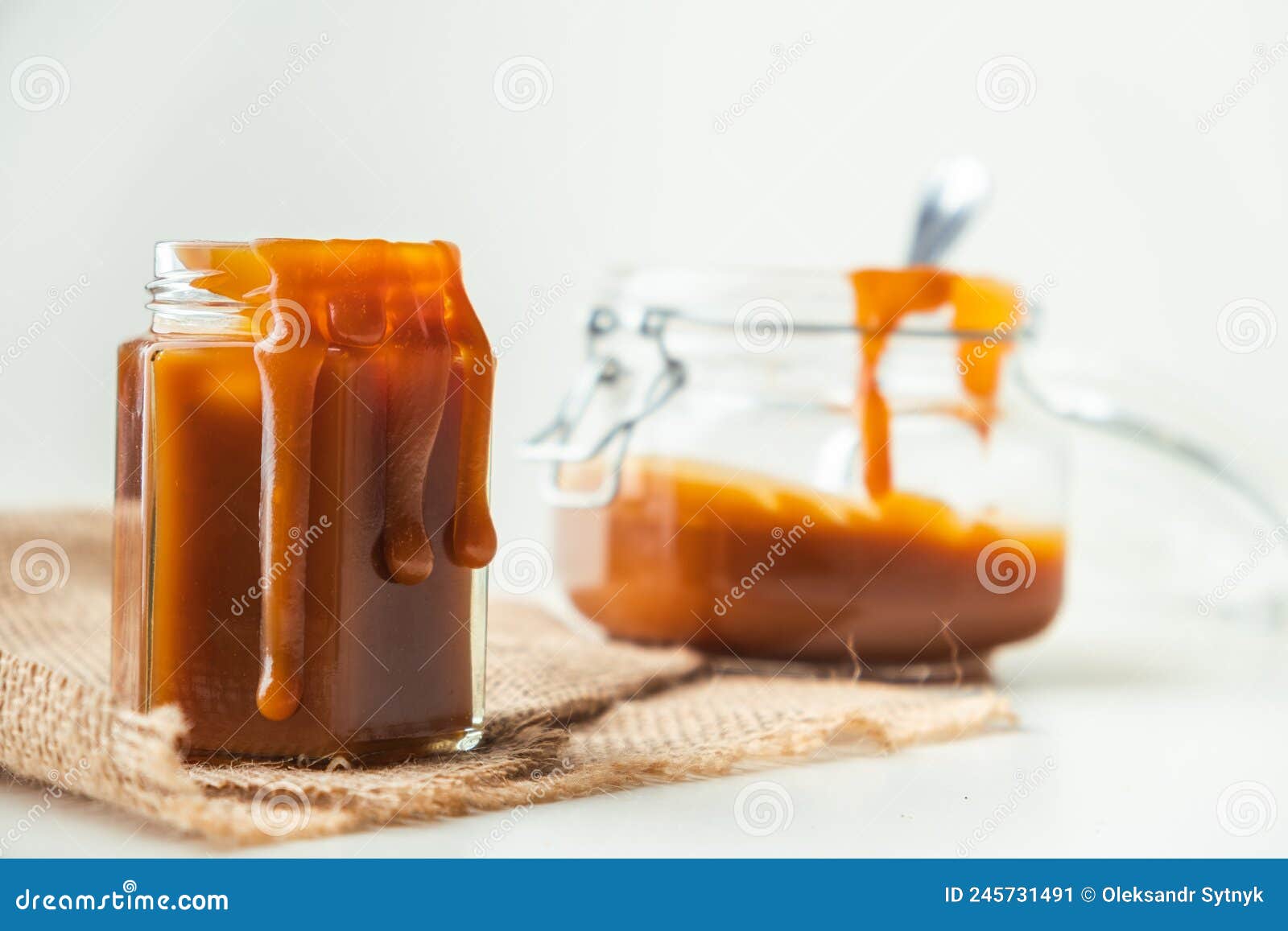 Salted Caramel in the Glass Jar Stock Image - Image of caramel, napkin ...