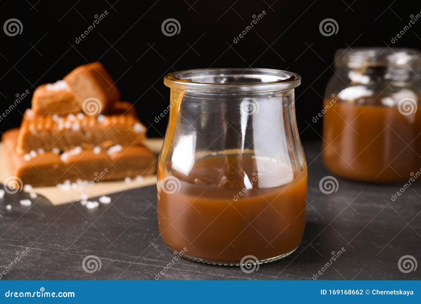 Salted Caramel in Jar on Table Stock Photo - Image of gastronomy ...