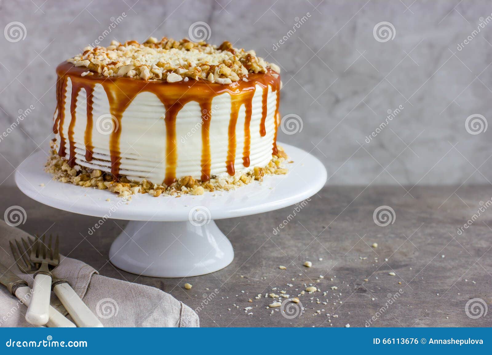 Salted Caramel and Nuts Cake Stock Photo - Image of celebration ...