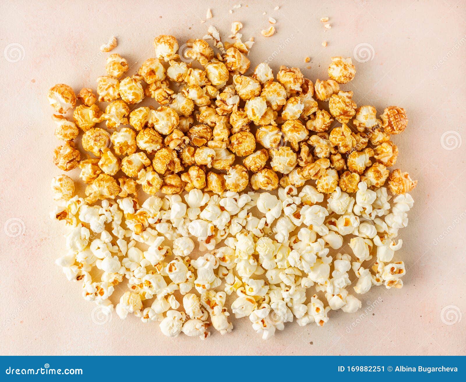 Salted and Caramelized Popcorn Varieties on Pastel Colored Background ...