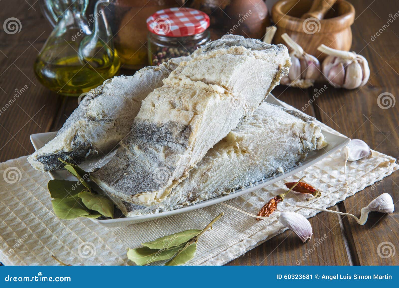 Salted Cod Cut on the Table of the Kitchen Stock Image - Image of ...