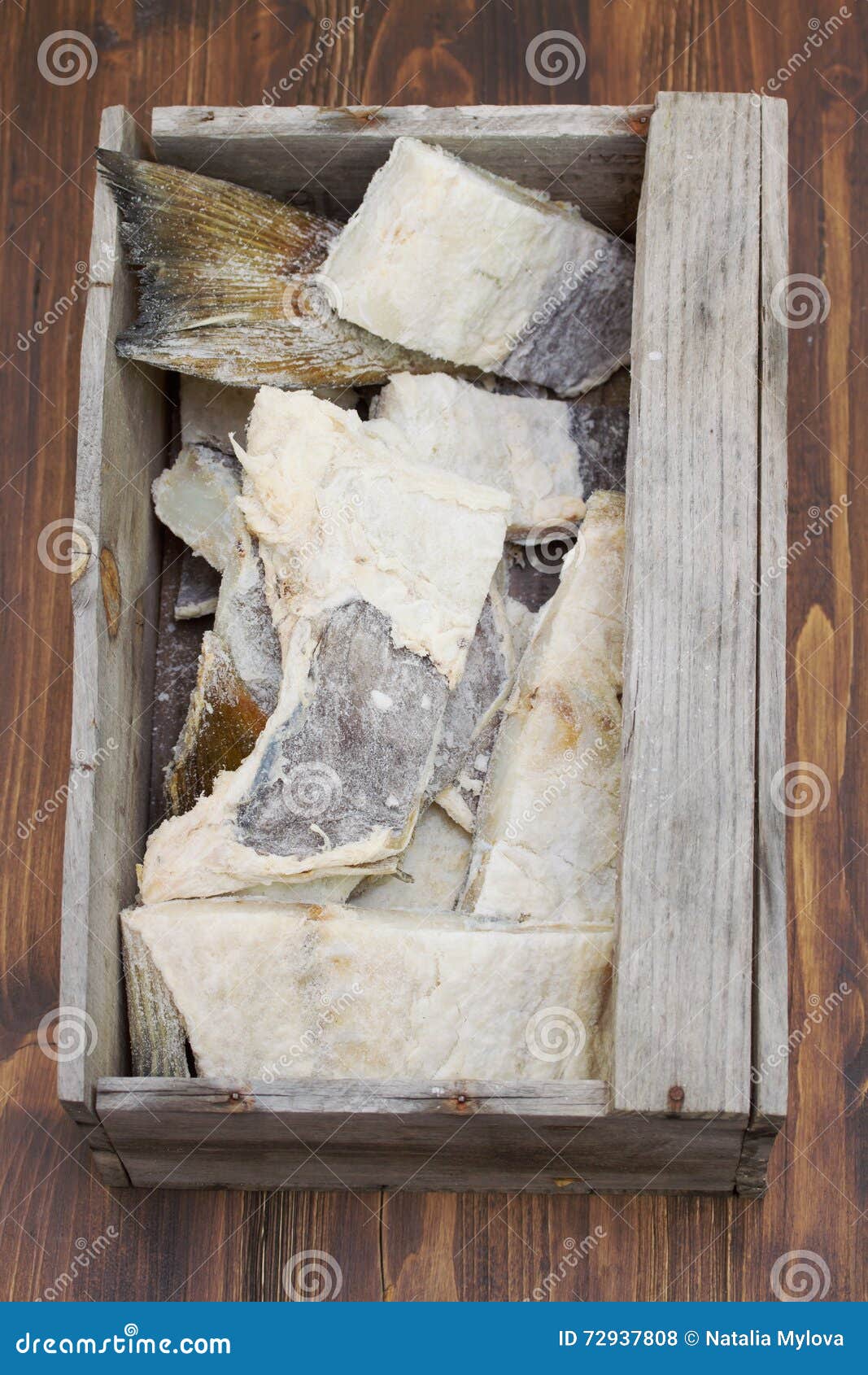 Salted Cod Fish in Wooden Box Stock Photo - Image of portuguese, food ...